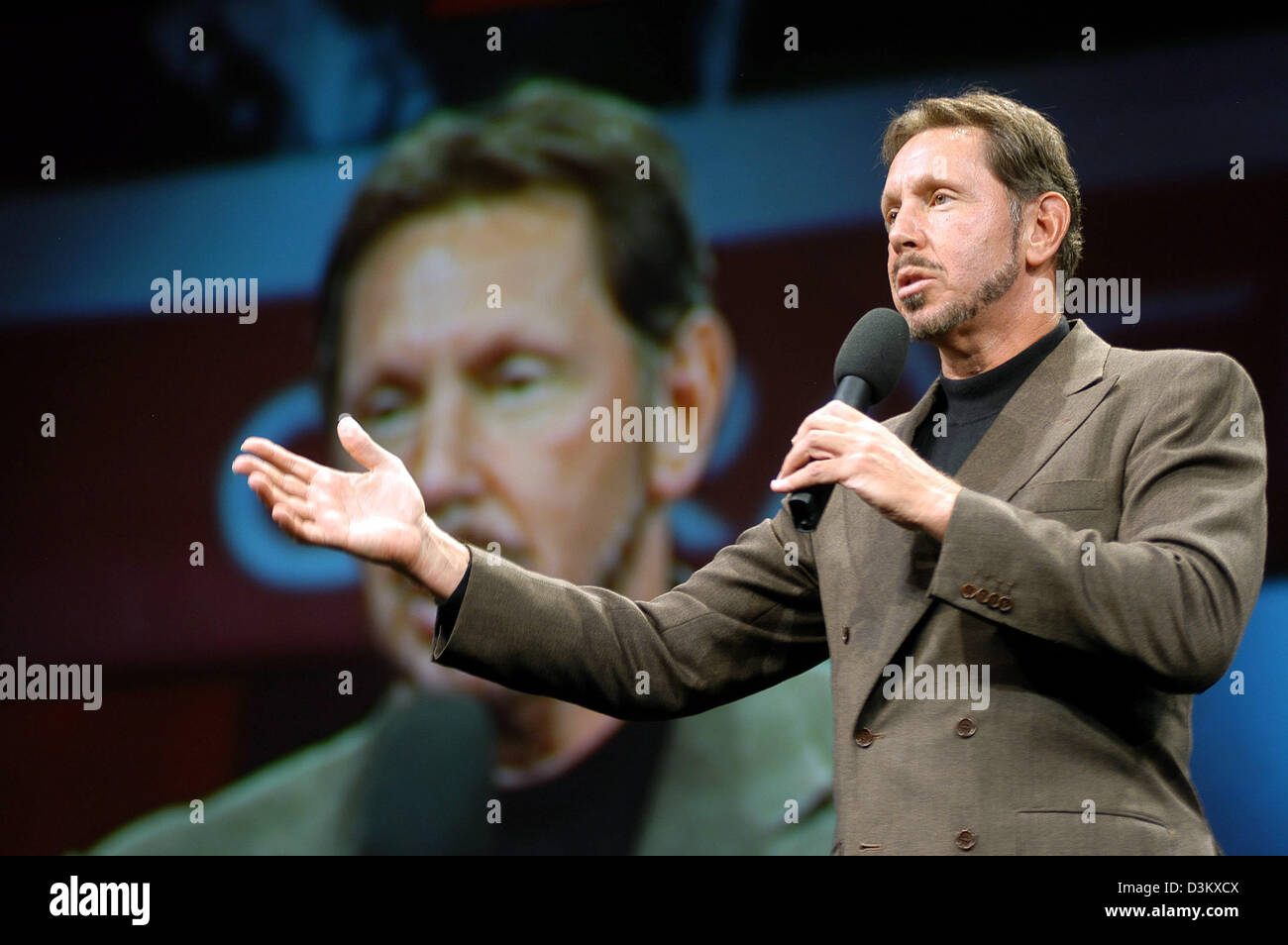 (dpa) - The picture shows Oracle CEO Larry Ellison during his keynote ...