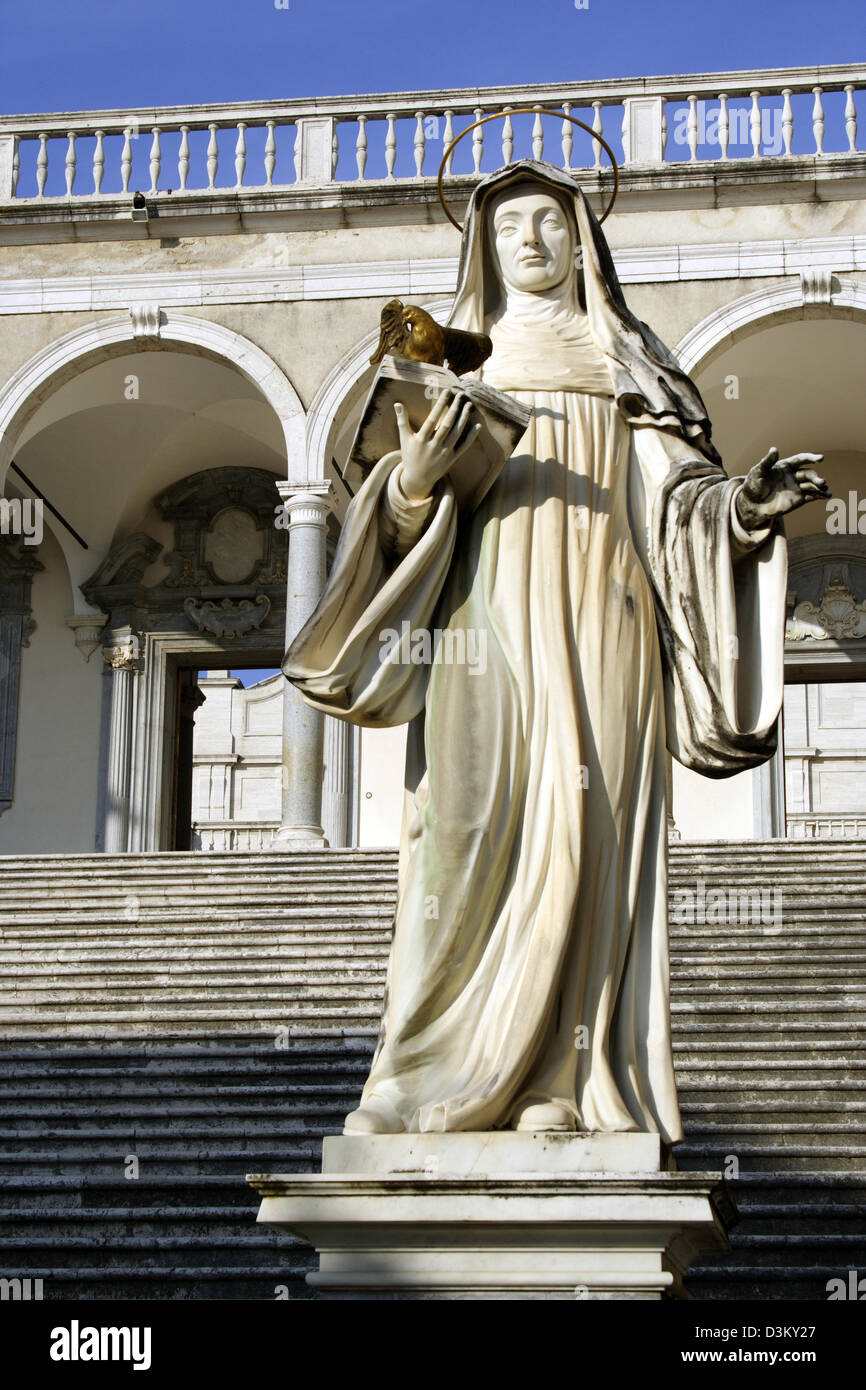 (dpa) - The picture shows the statue of St. Scolastica in front of ...