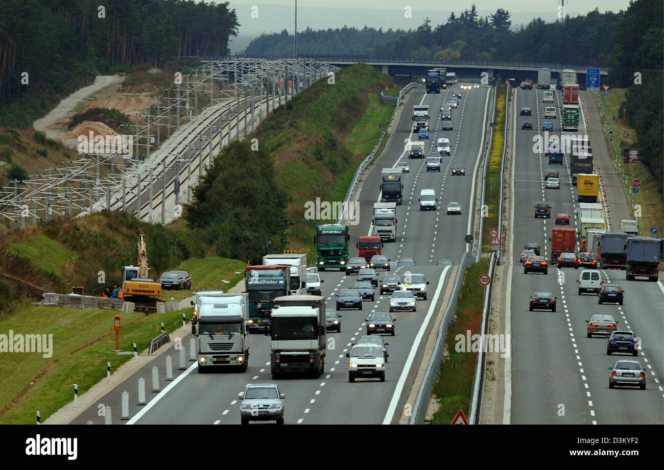 (dpa) - Parallel to the autobahn A9 is the ICE highspeed railroad track ...