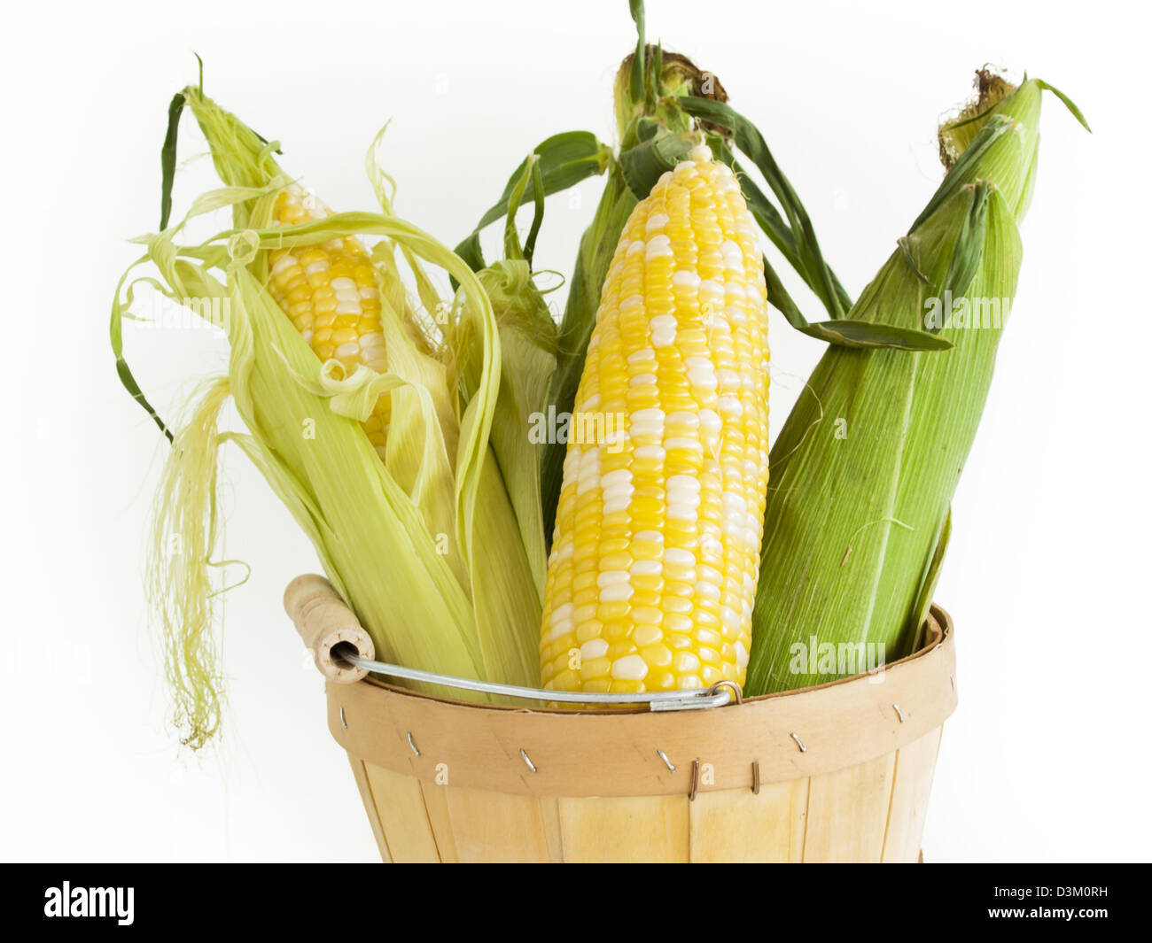 Olathe sweet corn in basket on white background Stock Photo - Alamy