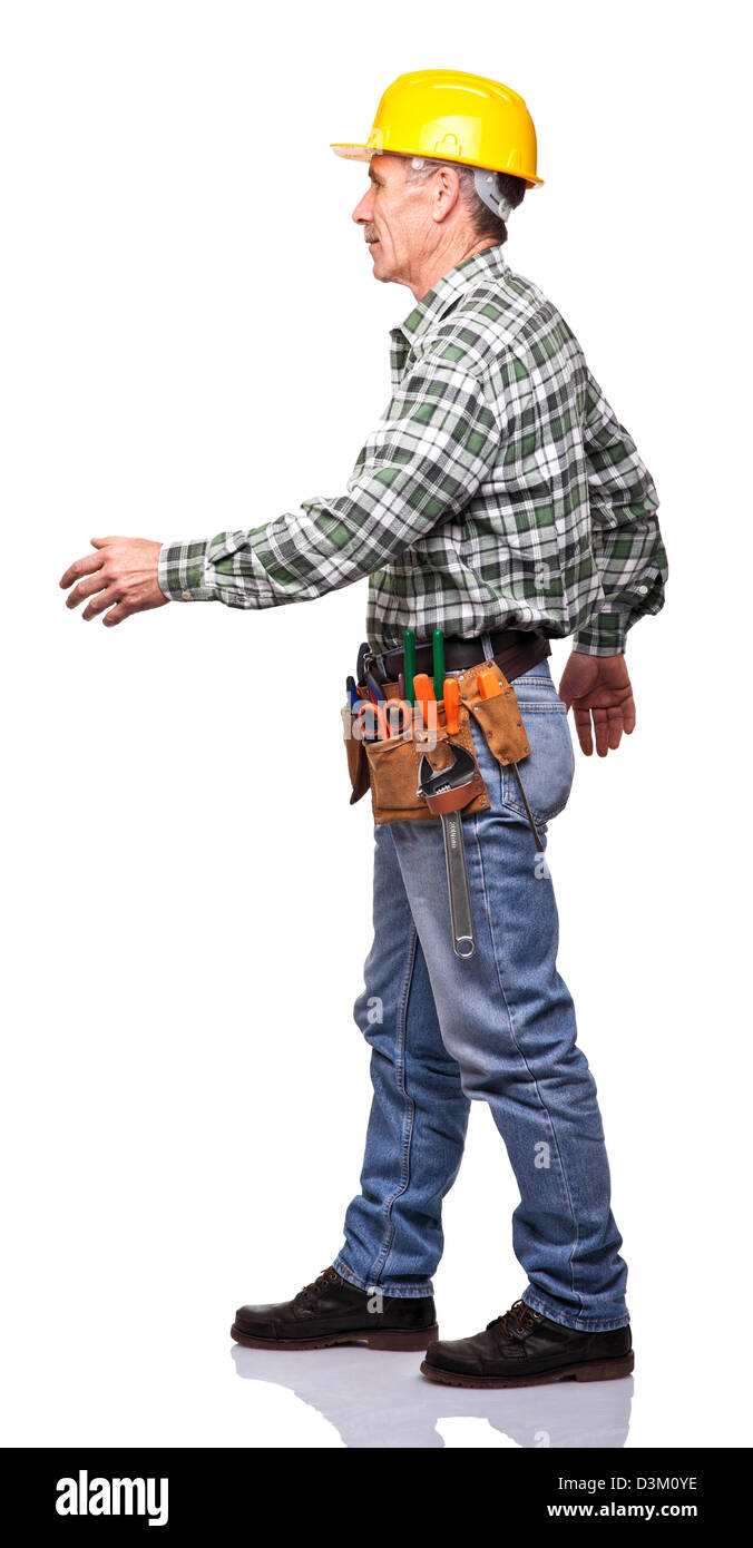 senior handyman walk isolated on white Stock Photo - Alamy