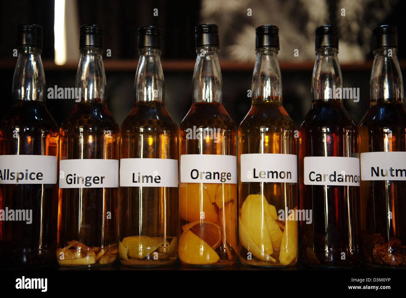 Various flavours and mixers for cocktail drinks in a bar Stock Photo ...