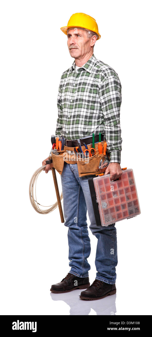 senior handyman on white background Stock Photo - Alamy
