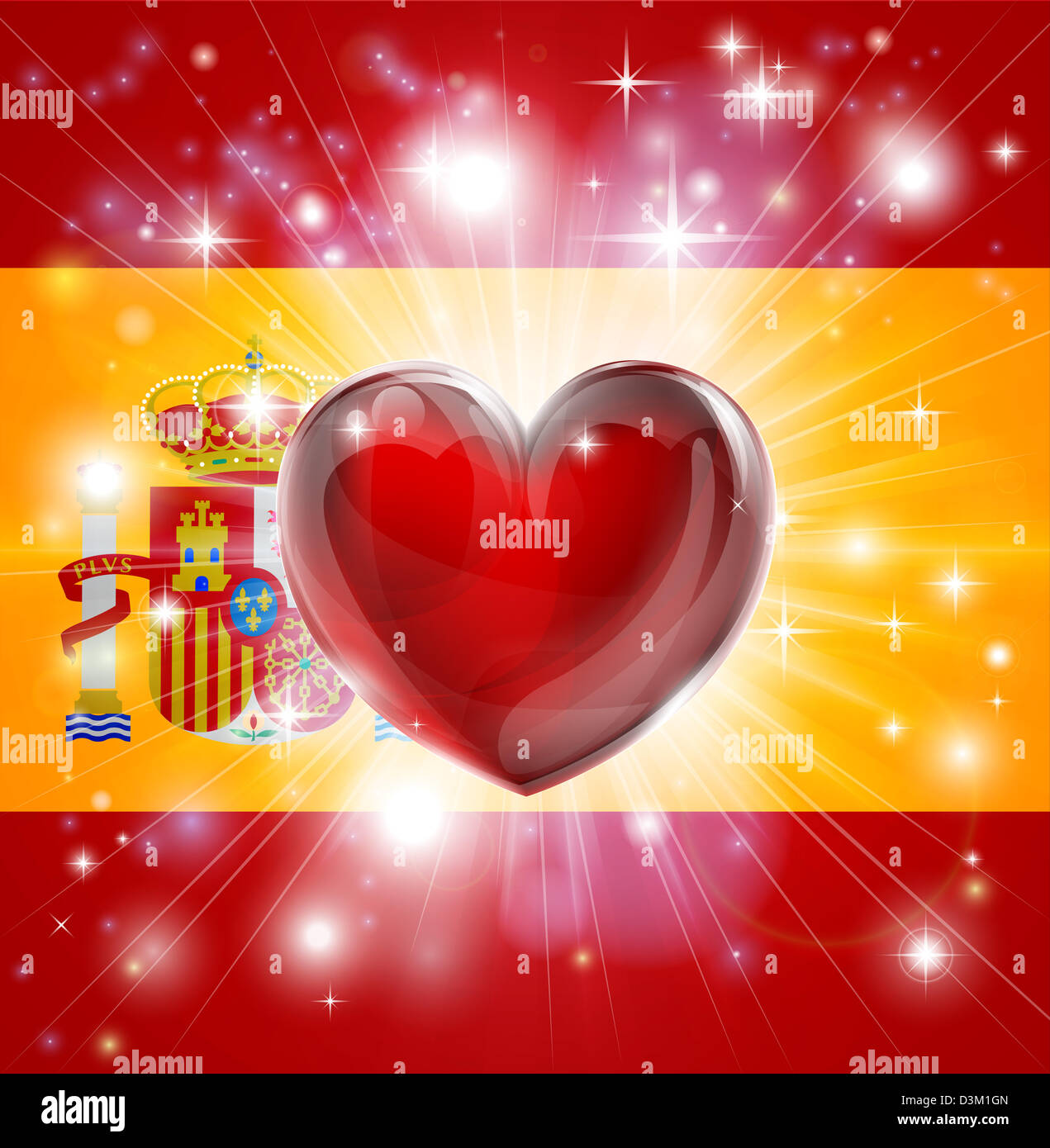 Flag of Spain patriotic background with pyrotechnic or light burst and ...