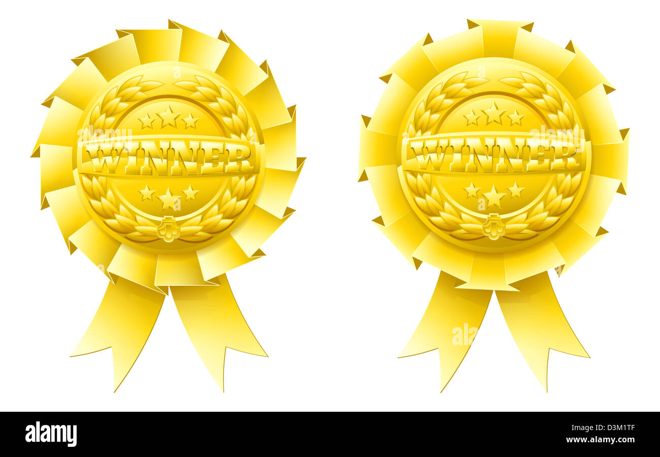 Gold winner rosettes with the word winner in the centre and winners ...