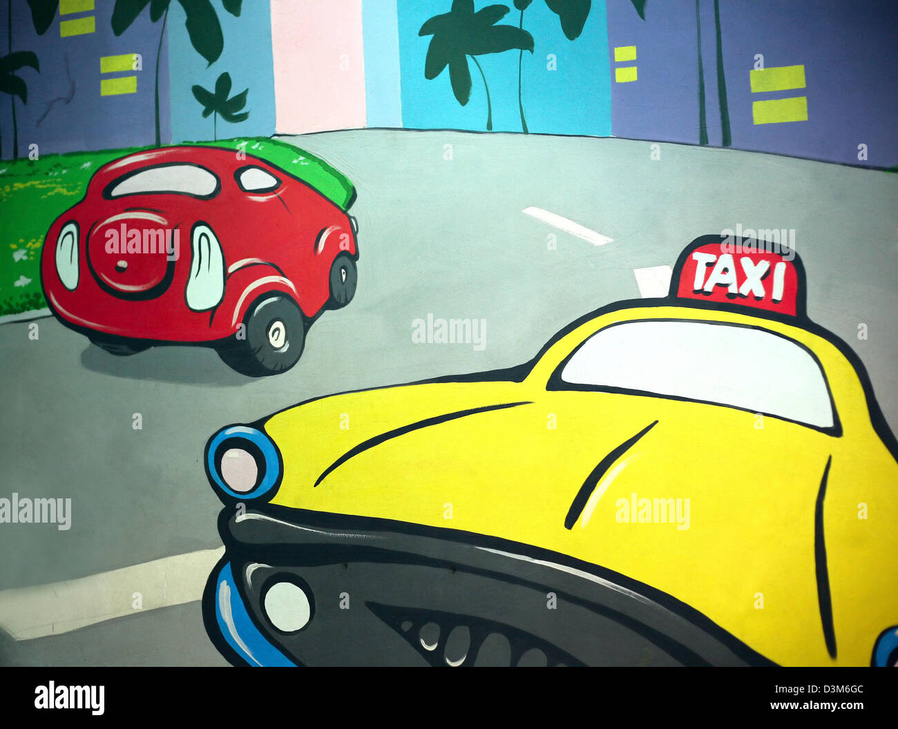 The image of a taxi drawn by a paint on a wall Stock Photo - Alamy
