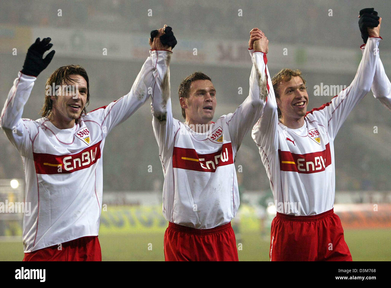 (dpa) - Stuttgart players Christian Tiffert (L-R), Silvio Meissner, who ...