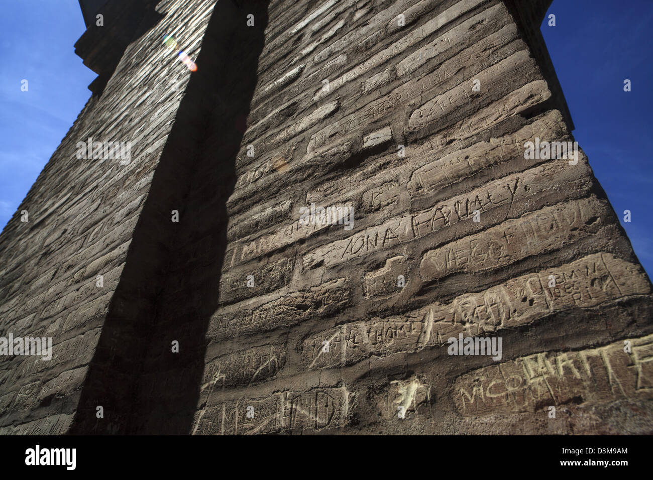 Graffiti from several centuries carved into the walls of the Colosseum ...