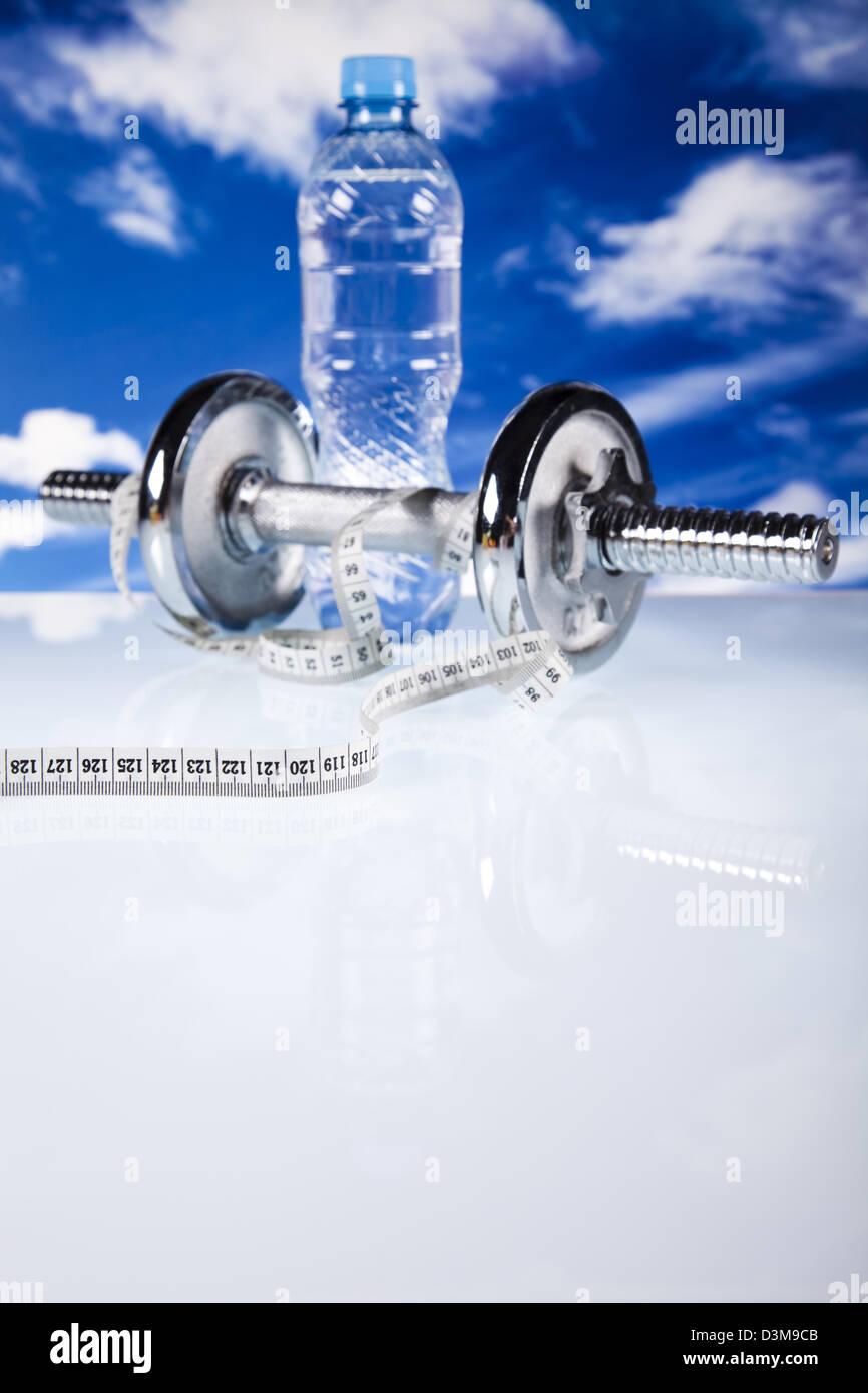 Measuring of dumbbell Stock Photo - Alamy