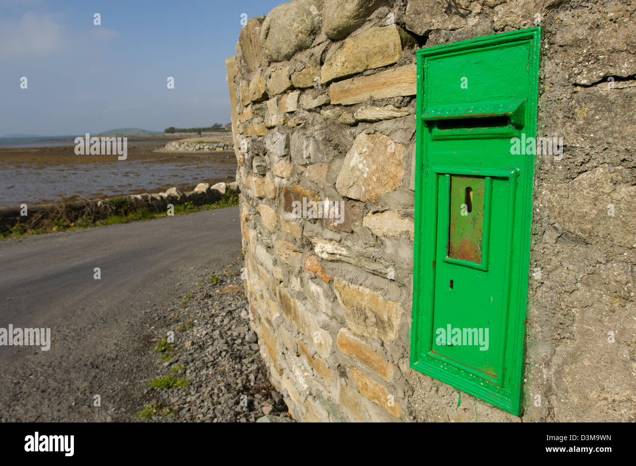 Green Irish post box, Clew Bay, Westport, County Mayo, Ireland Stock ...