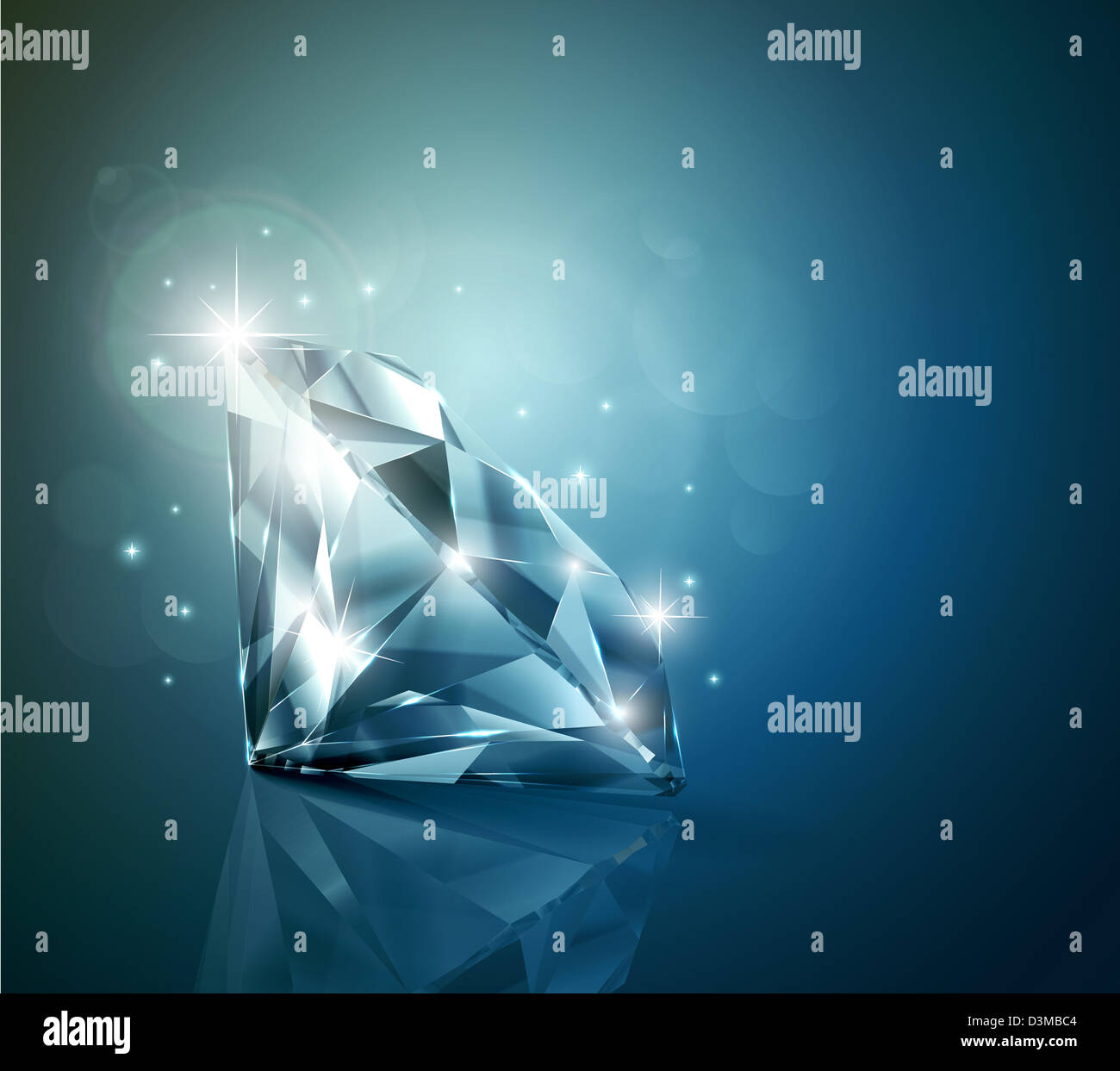 Shiny diamond with sparkles on blue background Stock Photo - Alamy