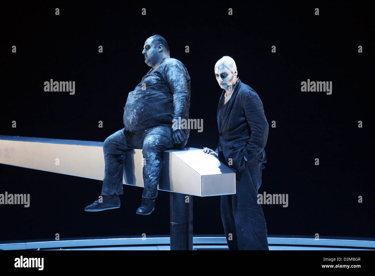 (dpa) - Robert Woerle playing the part of sly and Georg Nigl as Faustus ...