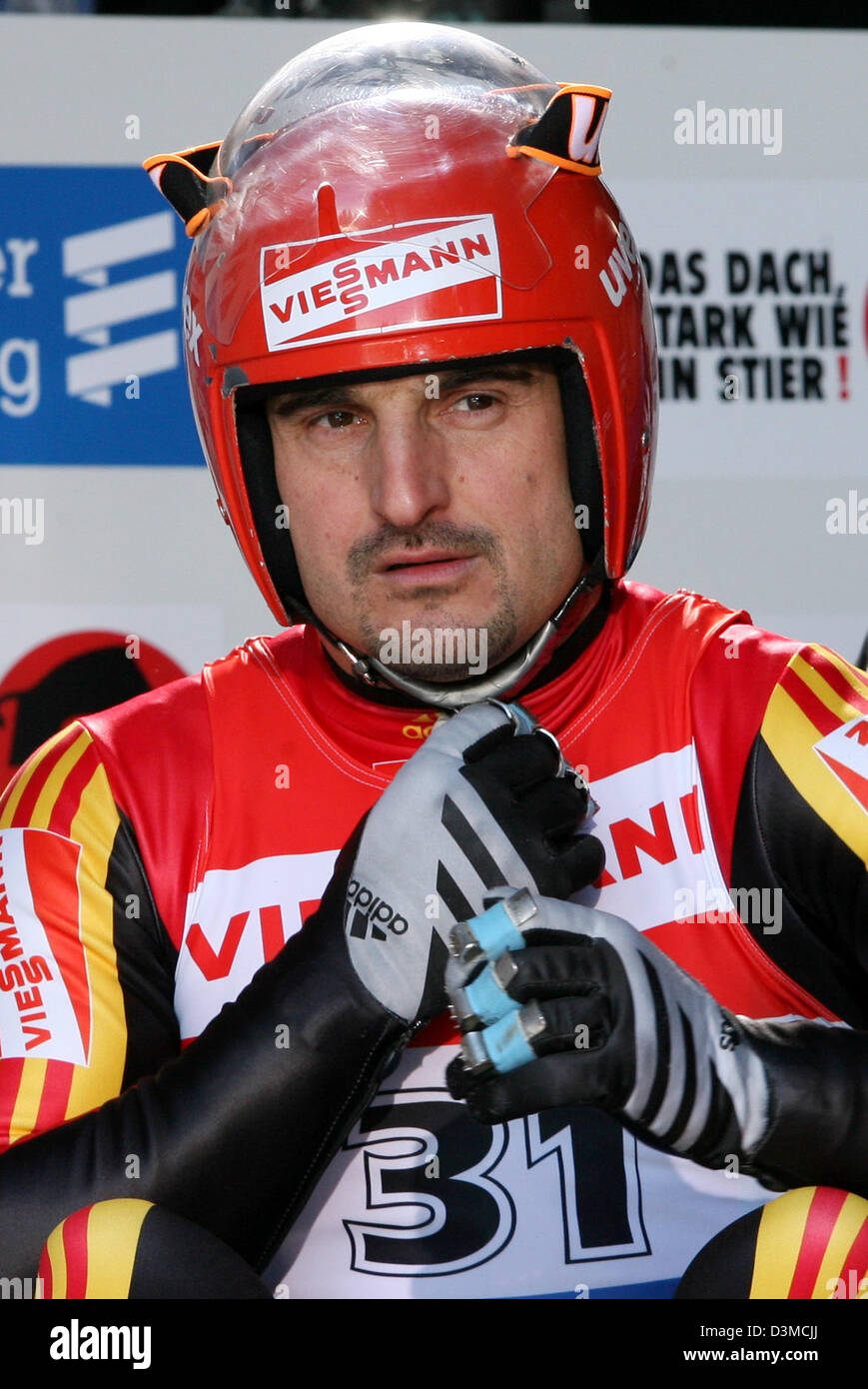 German luger Georg Hackl concentrates at his start at the Luge World ...