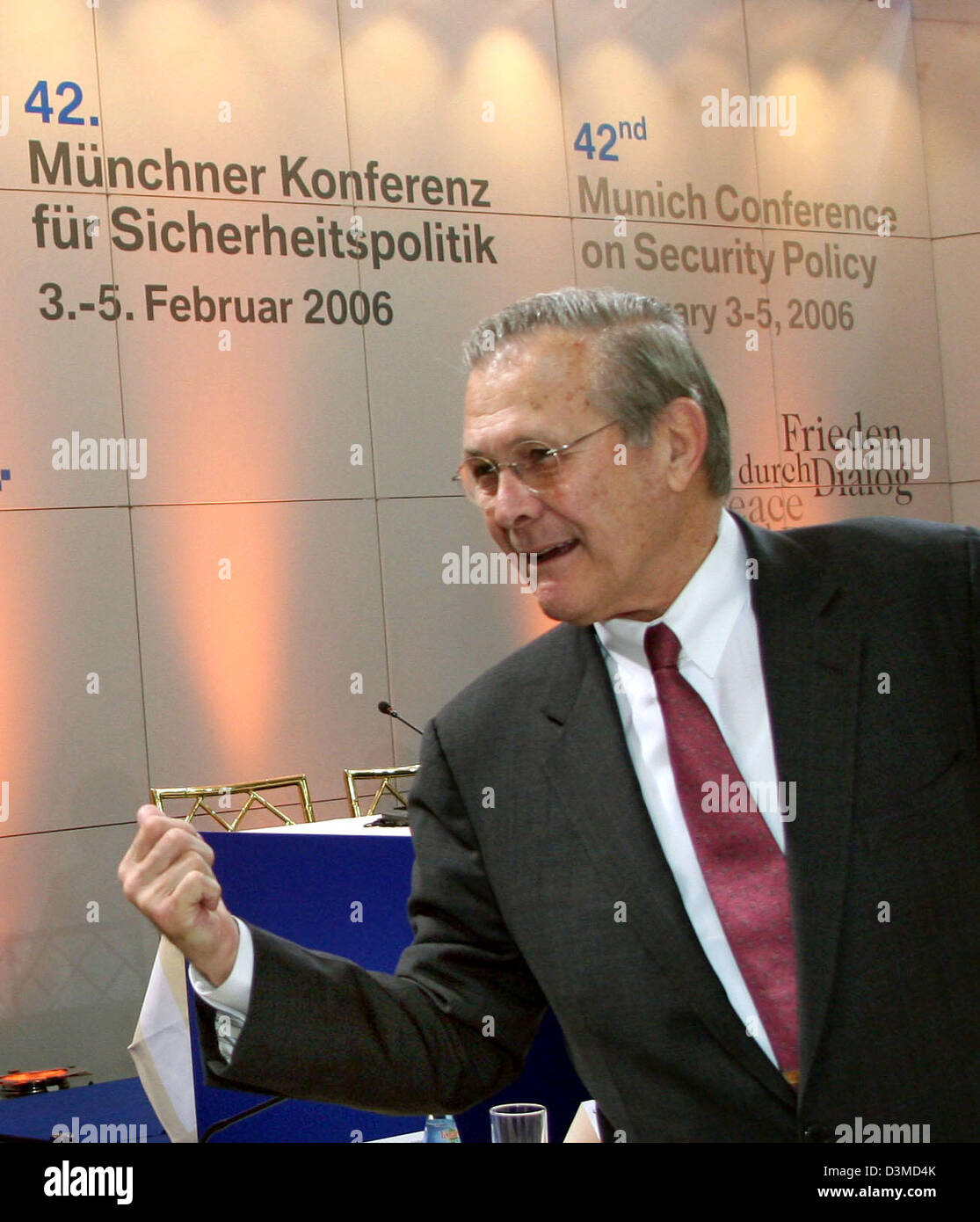 US Minister of Defence Donald Rumsfeld gestures at the 42nd Munich ...