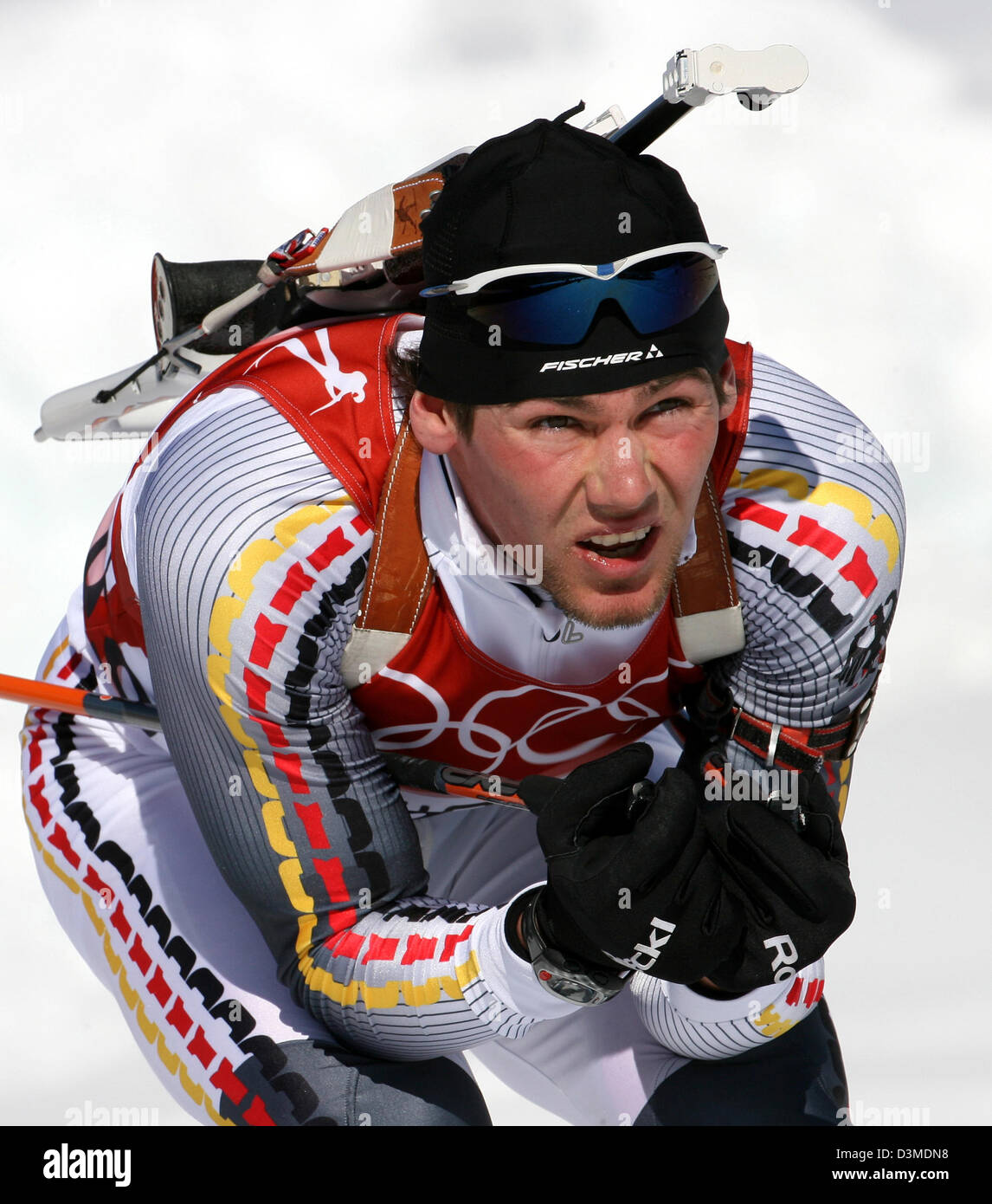 German biathlete Michael Roesch in action during a practice session on ...