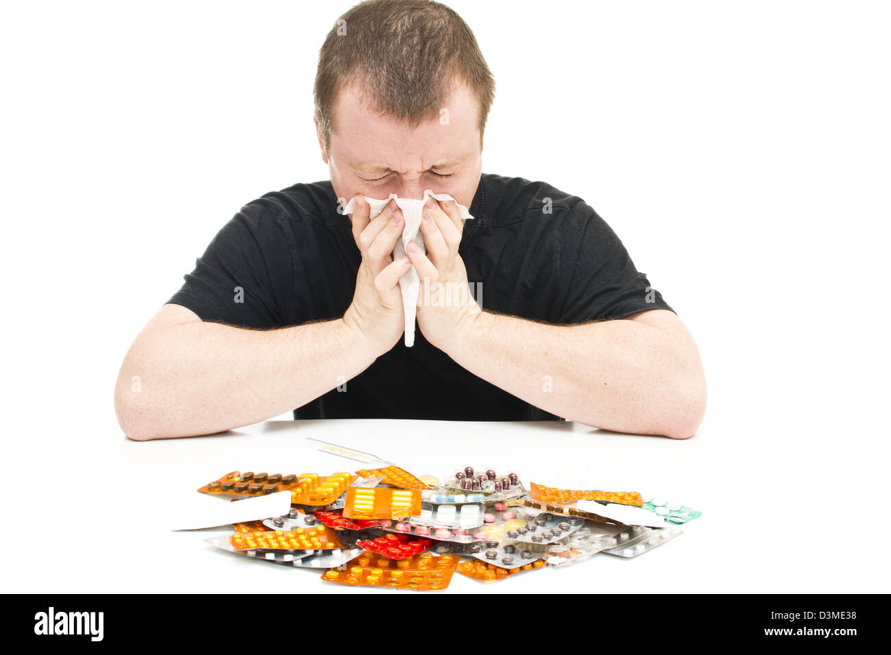 man and medicines on a white background Stock Photo - Alamy