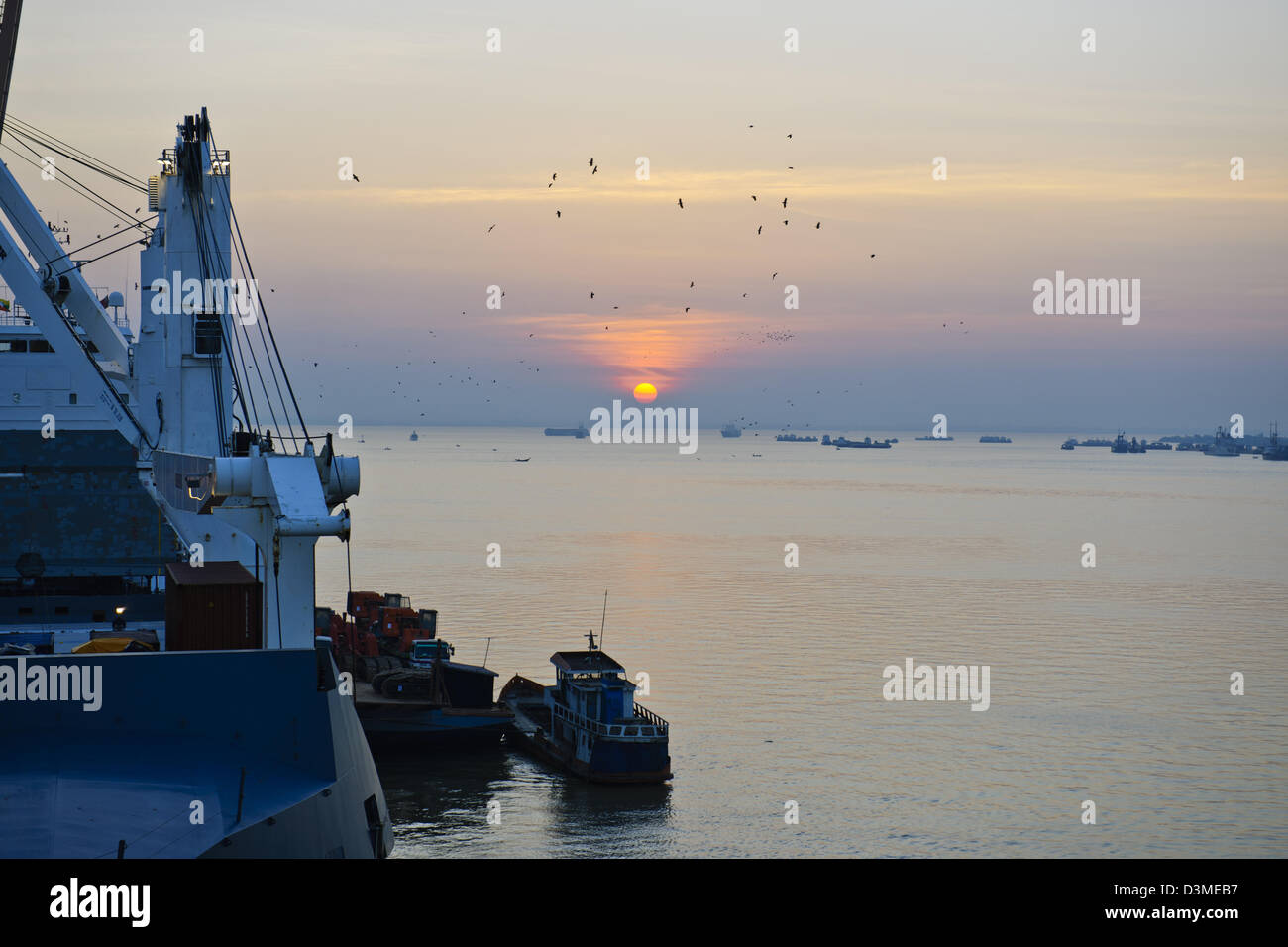 Irrawaddy River,Dawn,Yangon River Port,Ships at Anchor,Commuting River ...