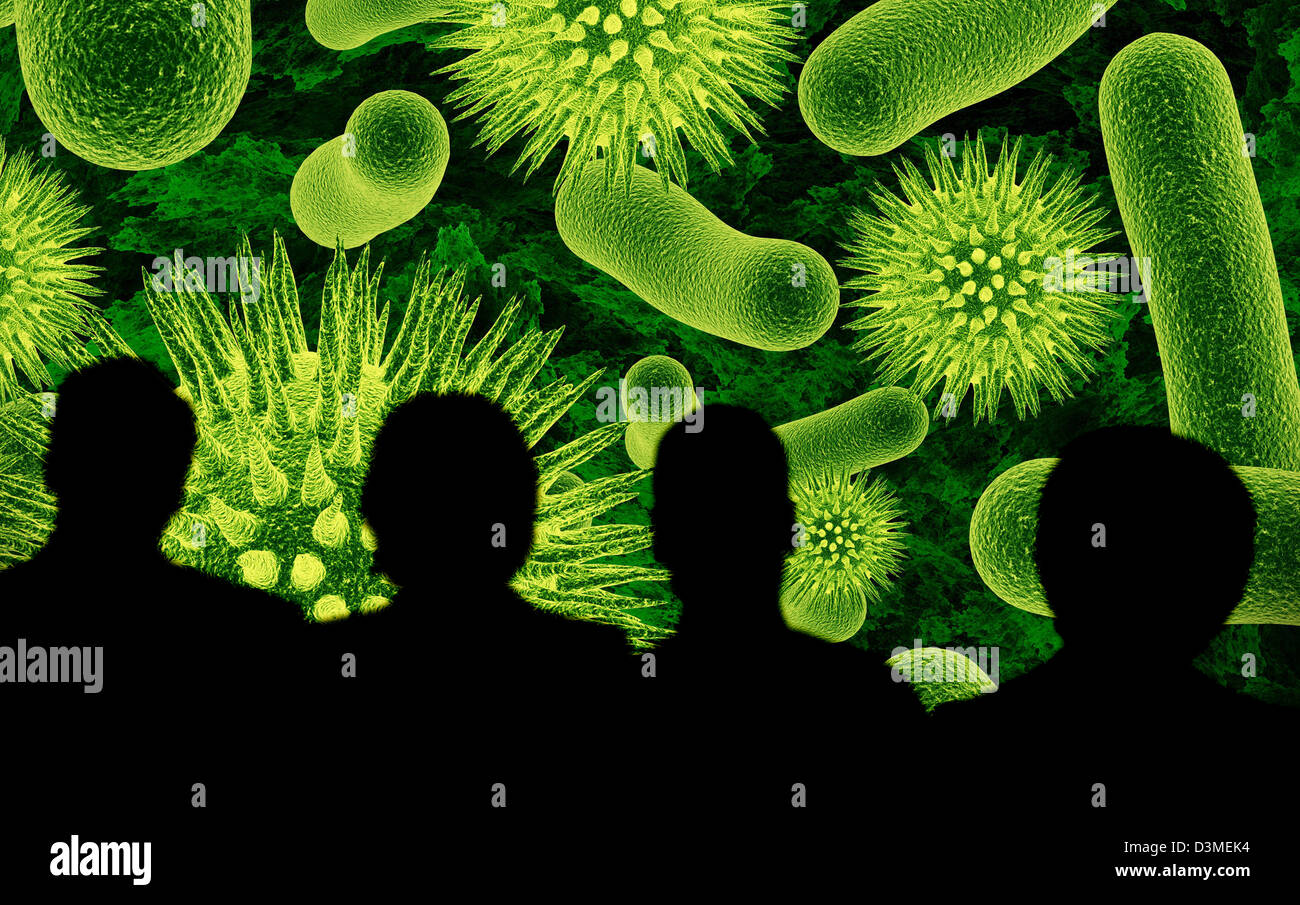 computer generated silhouettes of people looking at microscopic ...