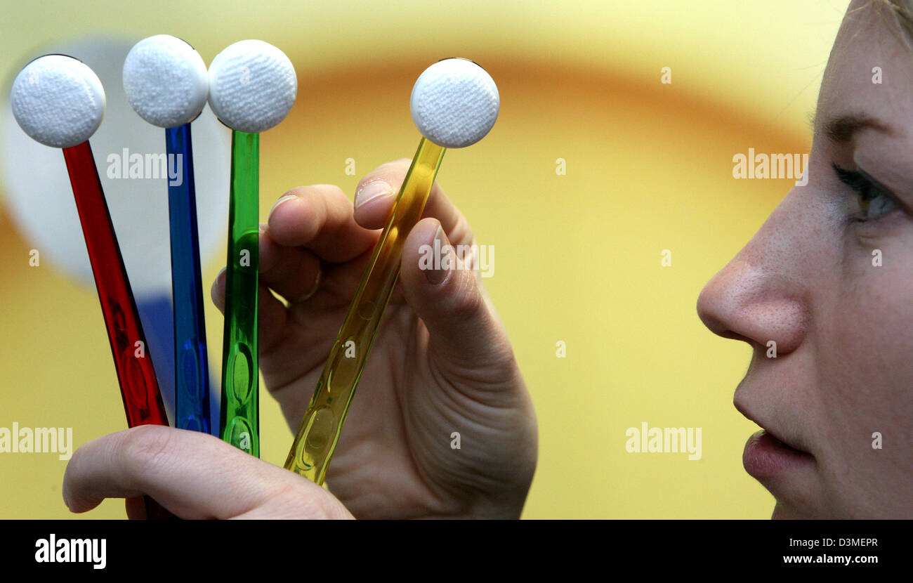 Sandra Meschter, employee of the MicroResult GmbH, demonstrates the use ...