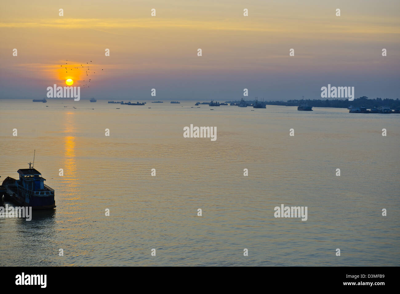 Irrawaddy River,Dawn,Yangon River Port,Ships at Anchor,Commuting River ...