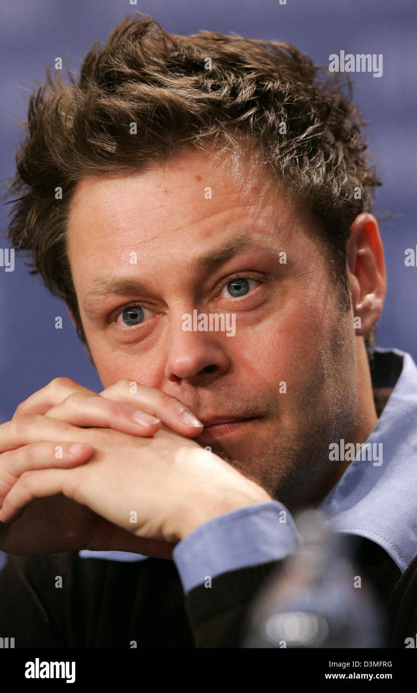 Danish actor Frank Thiel answers questions of journalists during a ...