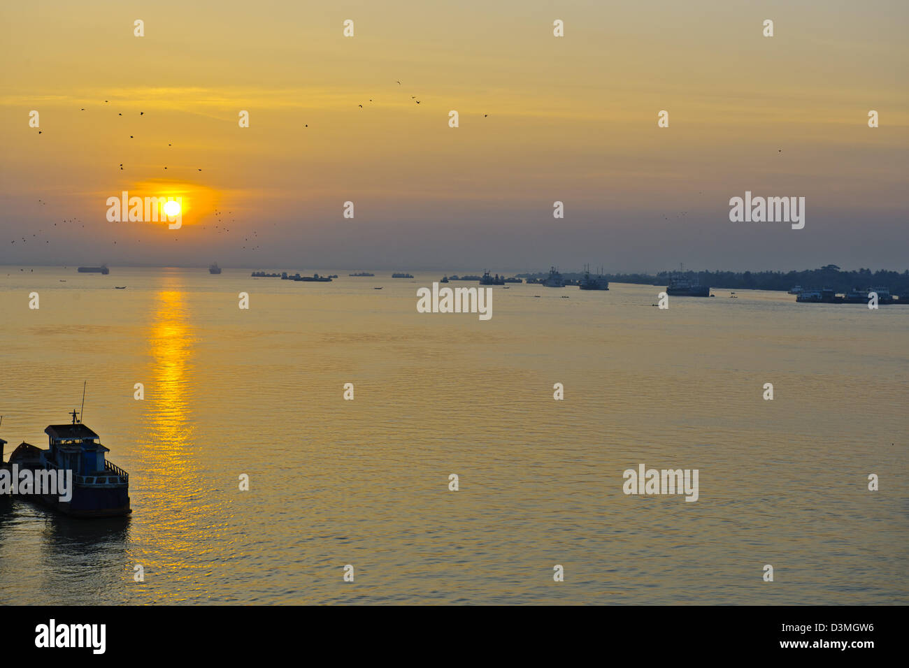 Irrawaddy River,Dawn,Yangon River Port,Ships at Anchor,Commuting River ...