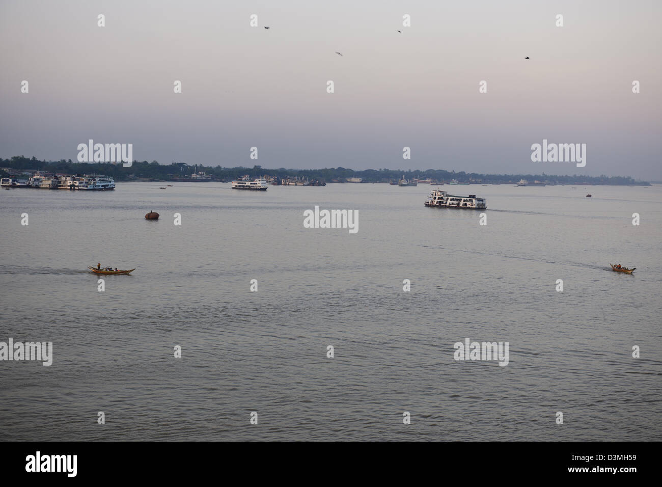 Irrawaddy River,Dawn,Yangon River Port,Ships at Anchor,Commuting River ...