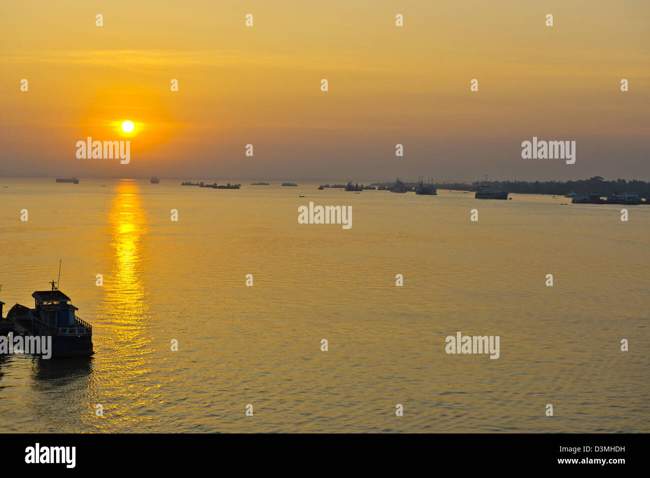 Irrawaddy River,Dawn,Yangon River Port,Ships at Anchor,Commuting River ...