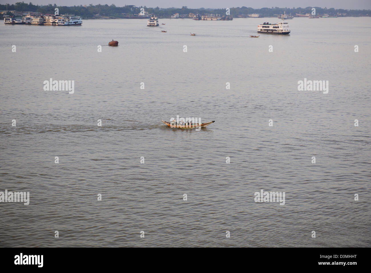 Irrawaddy River,Dawn,Yangon River Port,Ships at Anchor,Commuting River ...