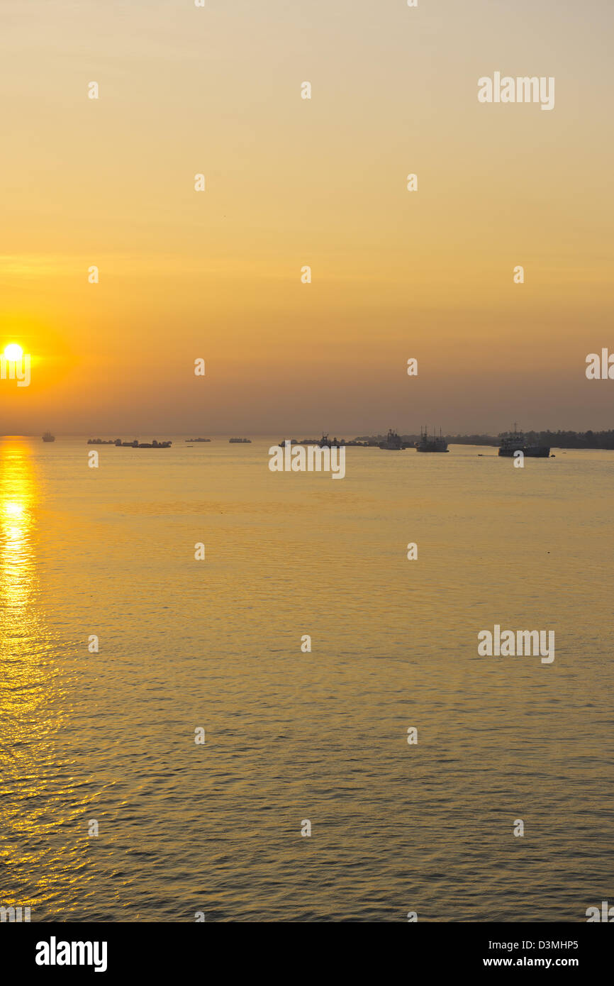 Irrawaddy River,Dawn,Yangon River Port,Ships at Anchor,Commuting River ...