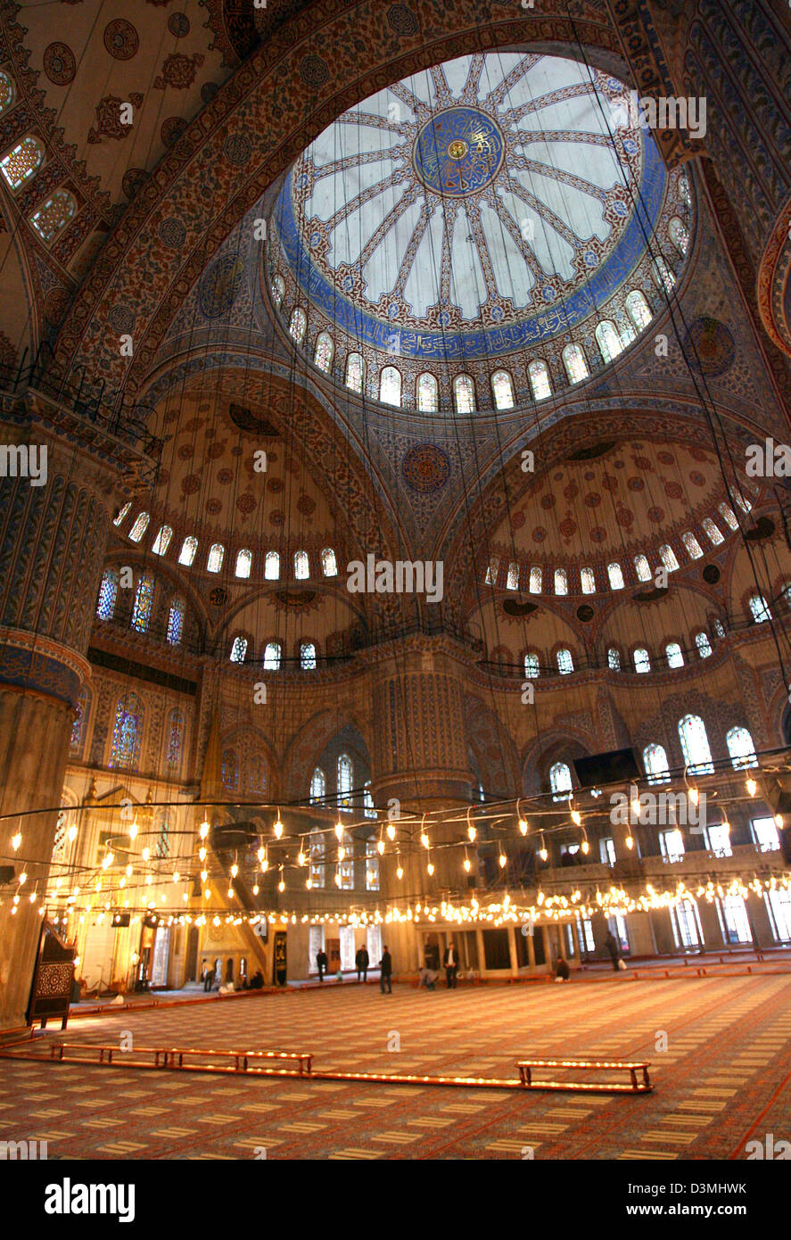 A viewof the interior main hall of the Sultan-Ahmet mosque in Istanbul ...