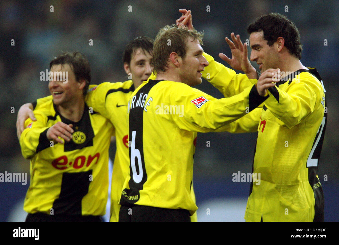 (from L) Dortmund's players Christian Woerns, Markus Brzenska, Florian ...