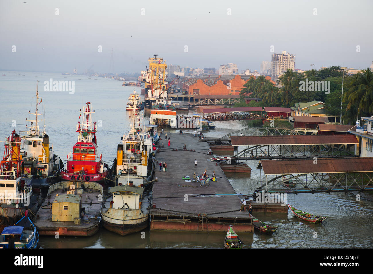 Irrawaddy River,Dawn,Yangon River Port,Ships at Anchor,Commuting River ...