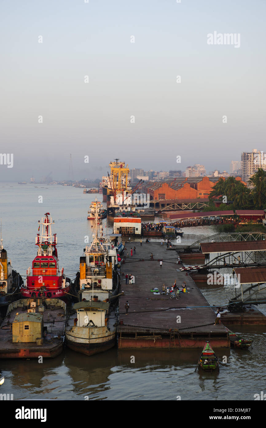 Irrawaddy River,Dawn,Yangon River Port,Ships at Anchor,Commuting River ...
