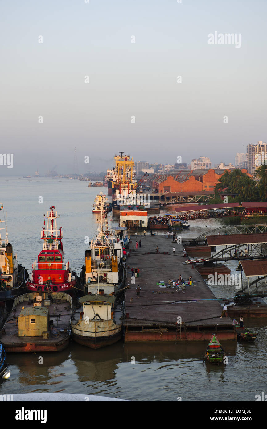 Irrawaddy River,Dawn,Yangon River Port,Ships at Anchor,Commuting River ...