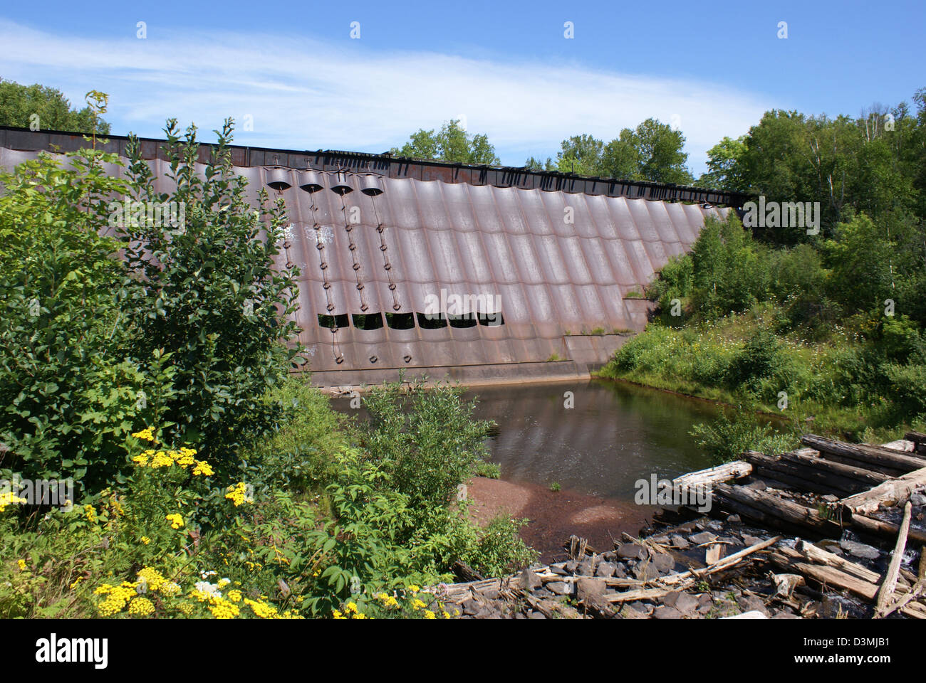 Redridge Steel Dam and Railroad Trestle on the Trout River Stock Photo ...