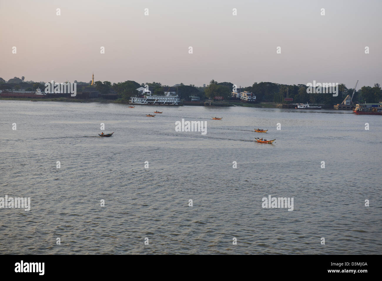 Irrawaddy River,Dawn,Yangon River Port,Ships at Anchor,Commuting River ...