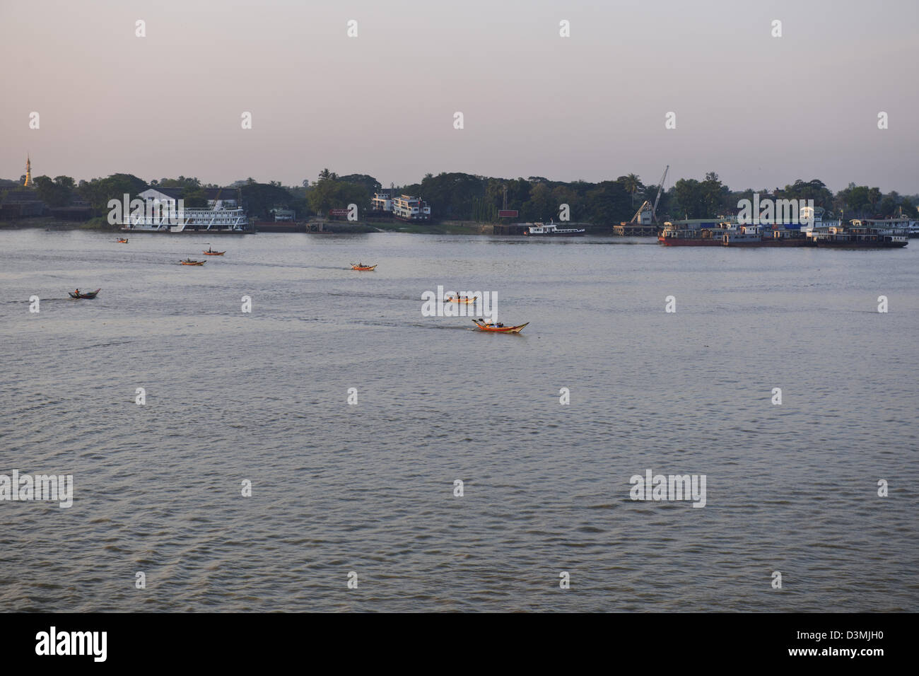 Irrawaddy River,Dawn,Yangon River Port,Ships at Anchor,Commuting River ...