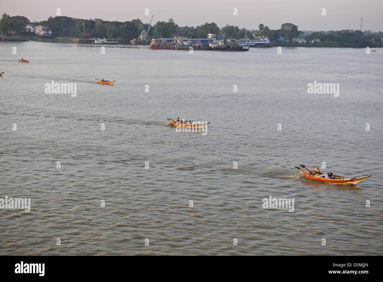 Irrawaddy River,Dawn,Yangon River Port,Ships at Anchor,Commuting River ...