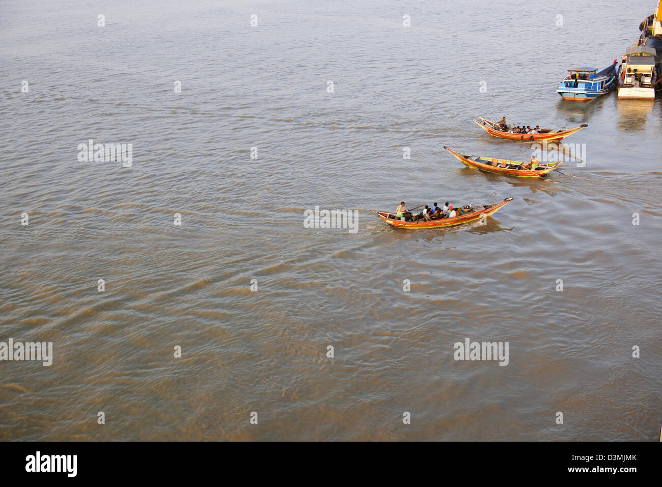 Irrawaddy River,Dawn,Yangon River Port,Ships at Anchor,Commuting River ...