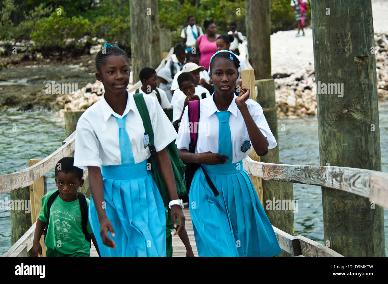 Bahamian school children walking to class wearing their uniforms ...