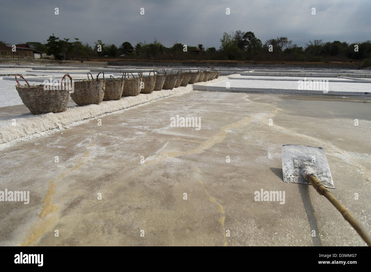 Baskets and a scraping tool at a salt production facility near ...