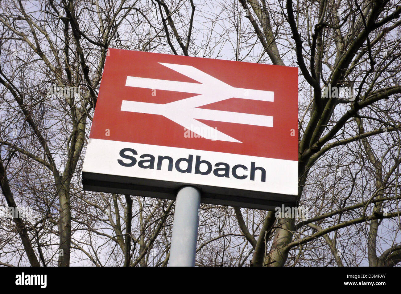 Sandbach railway station sign Cheshire UK Stock Photo - Alamy
