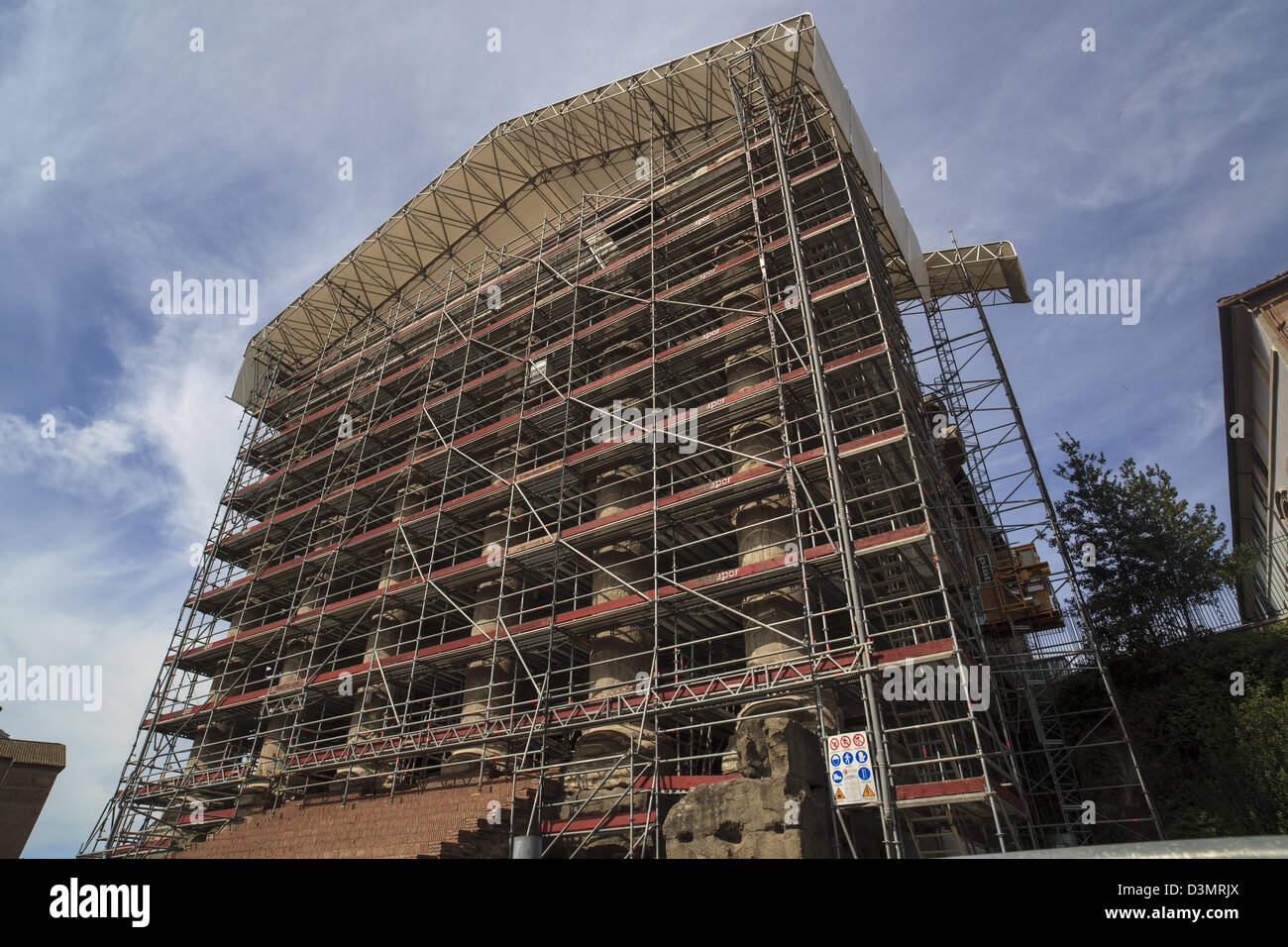 The temple of Antoninus Pius and Faustina under scaffolding in the ...