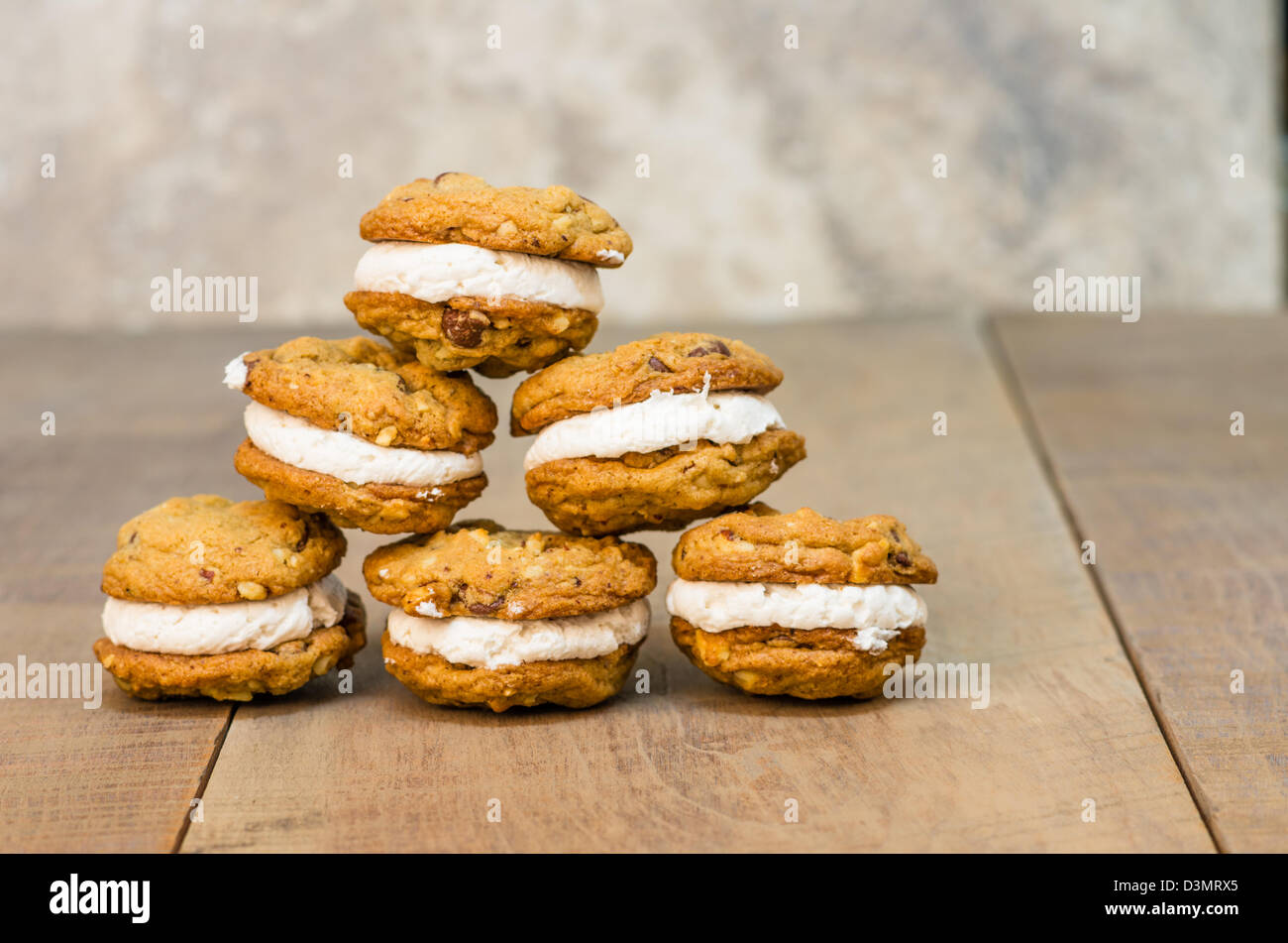 Stack of cream filled chocolate chip cookies Stock Photo - Alamy