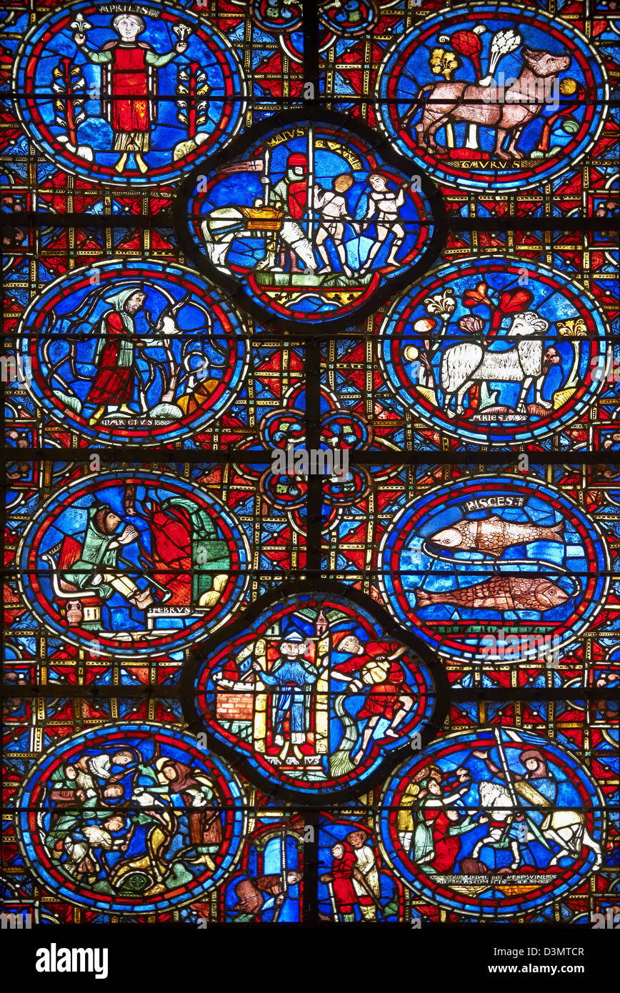Medieval Windows of the Gothic Cathedral of Chartres, France, dedicated ...