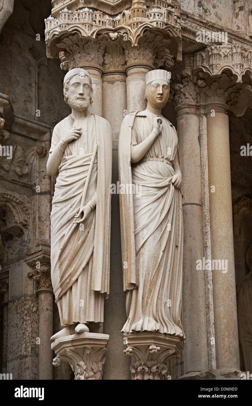 Gothic statues from the North porch of Cathedral of Chartres, France ...