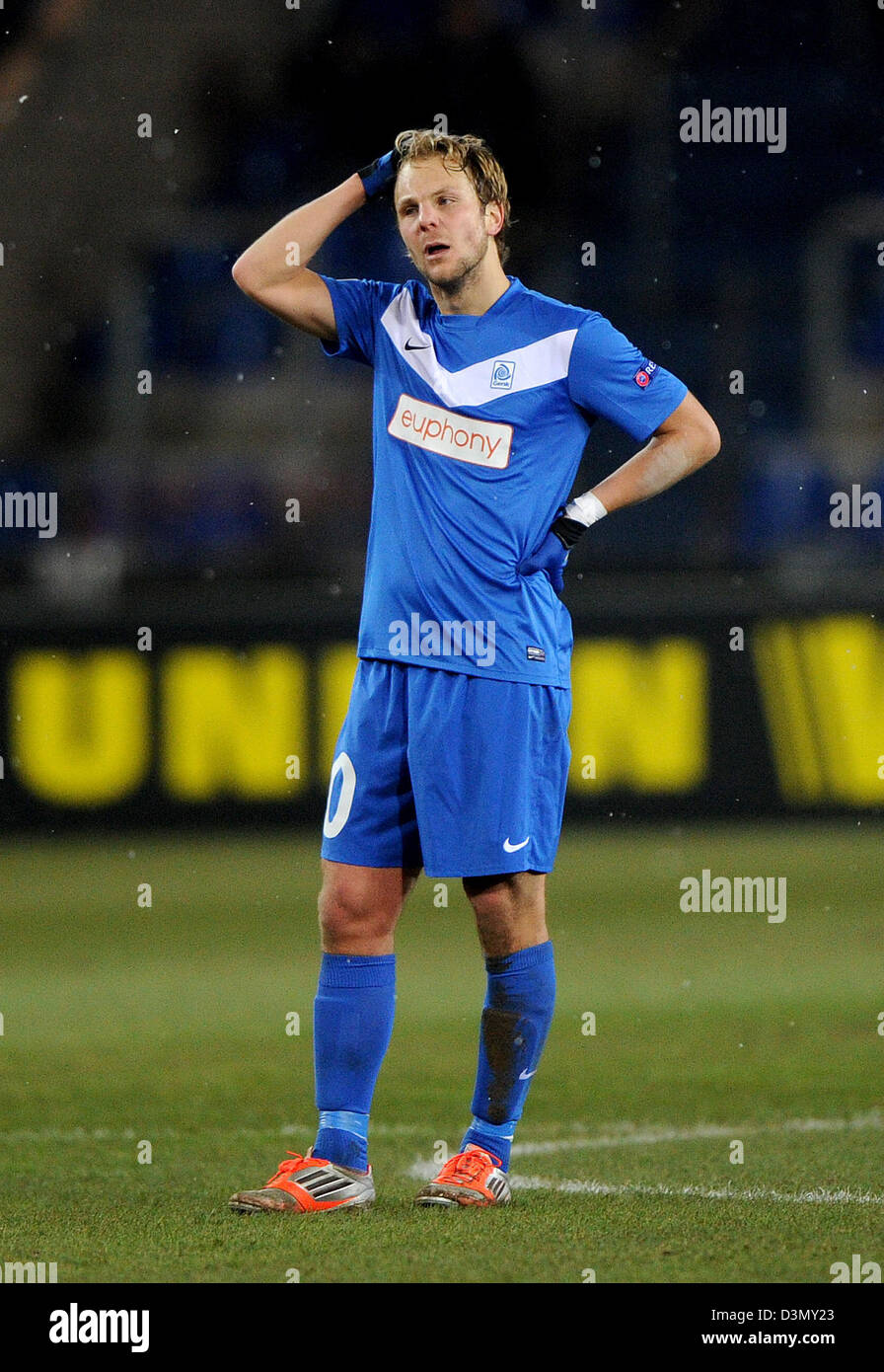 Genk's Julien Gorius reacts during the UEFA Europa League Round of 32 ...