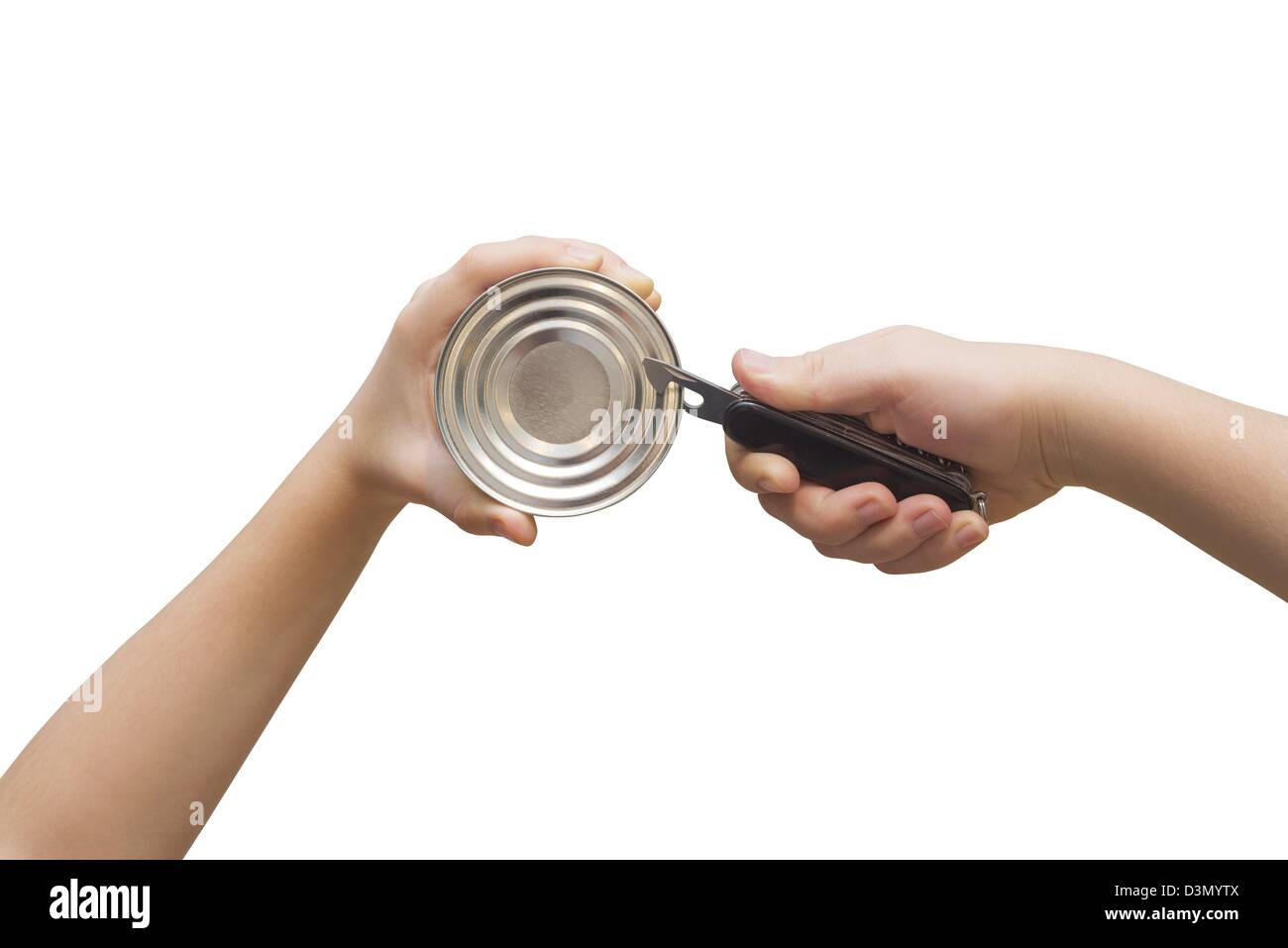 Boy opening can opener hi-res stock photography and images - Alamy