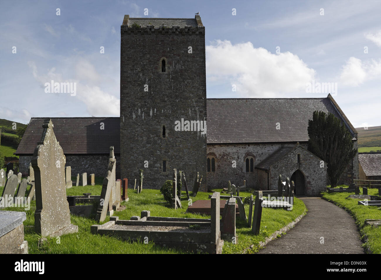 St Cenydd's church at Llangennith on the Gower Peninsula Wales, rural ...